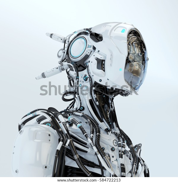 Futuristic Robotic Wired Pilot Visible Steel Stock Illustration 584722213