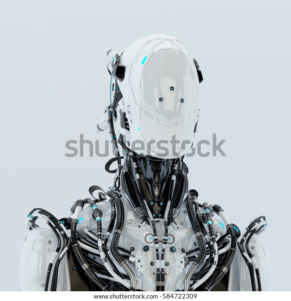 Futuristic Robotic Wired Pilot White Front Stock Illustration 584722309