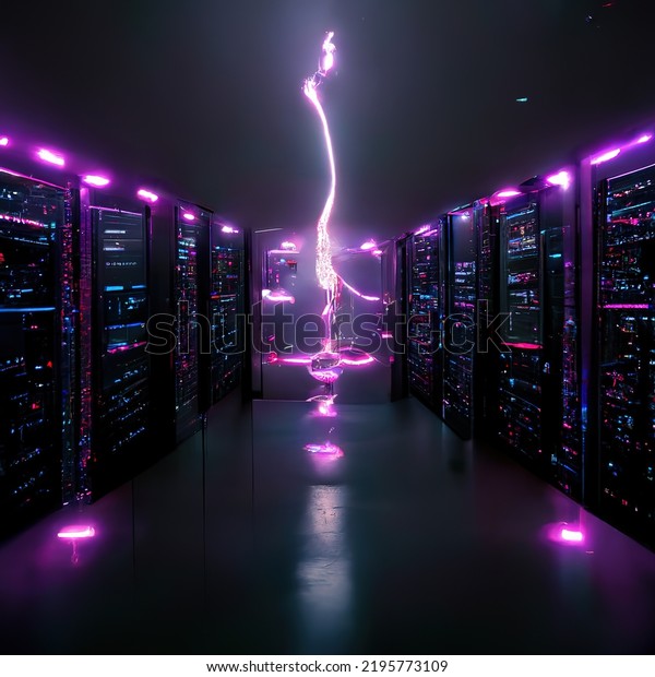 Futuristic Server Room Arranging Cloud Storage Stock Illustration ...