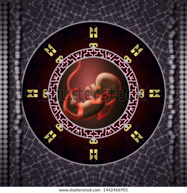Futuristic Space Pattern Capsule Daemon Fetus Stock Illustration ...