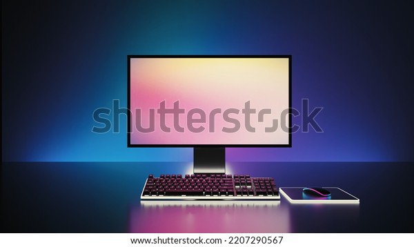 Game Computer Desktop Blue Lights Background Stock Illustration ...