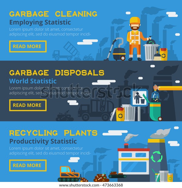 Garbage Recycling Flat Horizontal Banners Set Stock Illustration ...