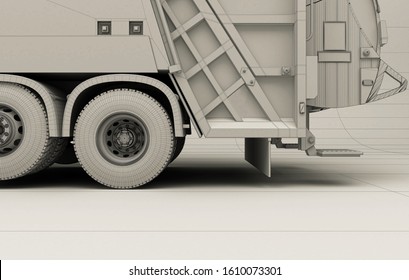 Garbage Truck Drawing 3d Rendering 3d Stock Illustration 1610073301 ...