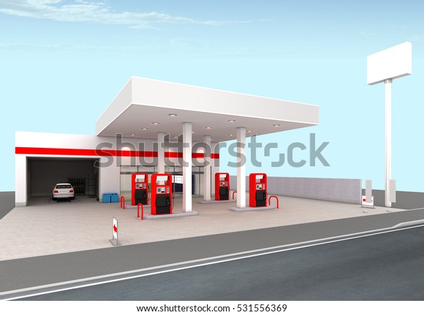 Gas Station 3d Rendering Stock Illustration 531556369