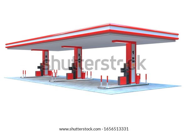 Gas Station Canopy 3d Render Red Stock Illustration 1656513331