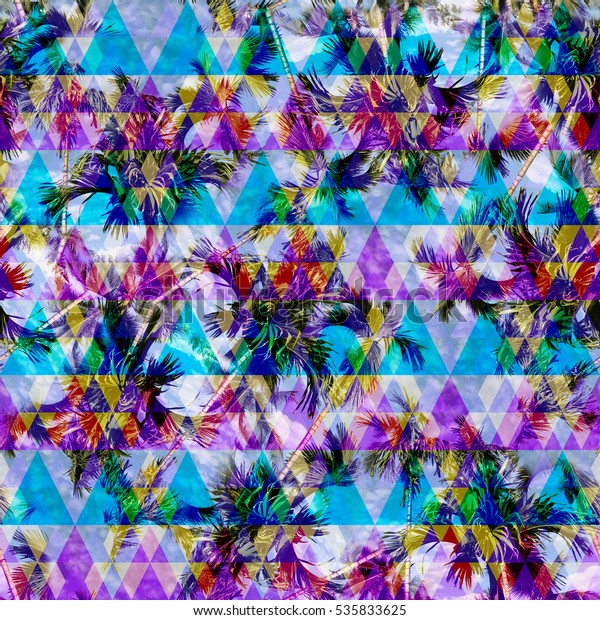 Geometric Floral Pattern Tropical Leaf Palms Stock Illustration 535833625