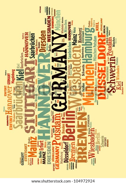 Germany Map Words Cloud Major Cities Stock Illustration 104972924