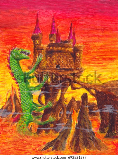 Giant Serpent Attacks Castle Situated Atop Stock Illustration 692521297 ...