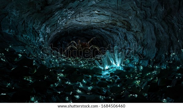 Giant Spider Inside Deep Dark Cave Stock Illustration 1684506460 ...