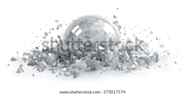 glass sphere falling down and breaking into pieces