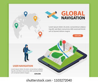 Global Navigation Flat 3d Isometric Mobile Stock Illustration ...