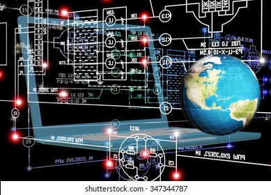 Globe Planet Earthnotebookindustrial Engineering Scheme On 스톡 일러스트 ...