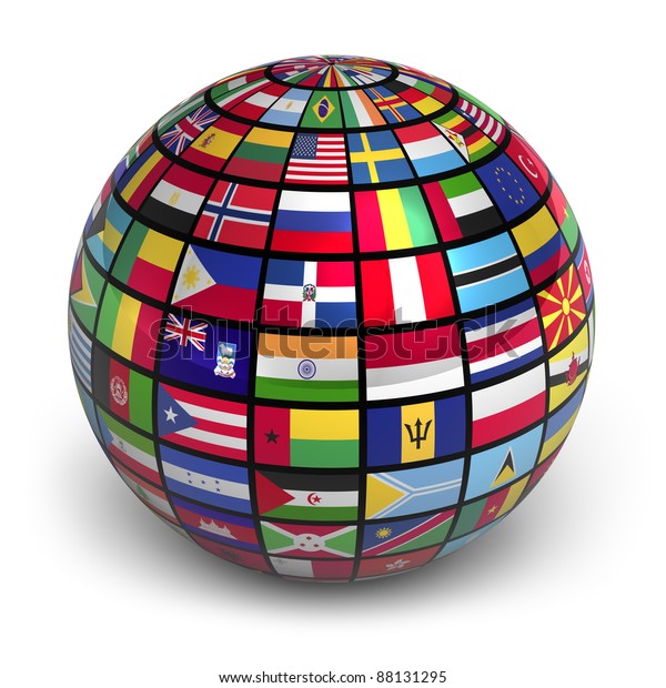 Globe World Flags Isolated On White Stock Illustration 88131295