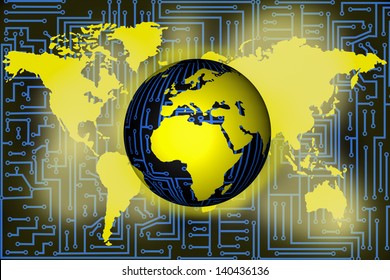 Globe World Map On Electronic Circuit Stock Illustration 140436136 ...