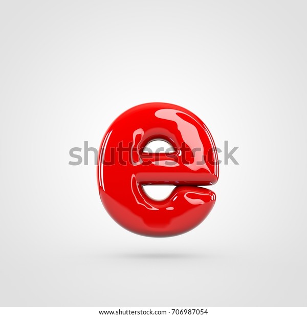 Glossy red letter E lowercase. 3D render font painted with red polish ...