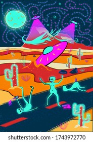 Glowing Background Wallpaper Three Drunk Alien Stock Illustration ...