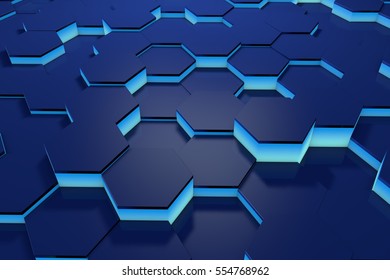 Glowing Blue Hexagon Pattern Background 3d Stock Illustration 554768962 ...