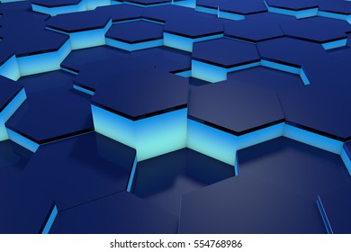 Glowing Blue Hexagon Pattern Background 3d Stock Illustration 554768962 ...