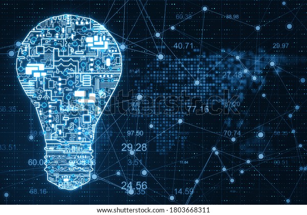 Glowing Digital Circuit Lightbulb Map Hologram Stock Illustration ...