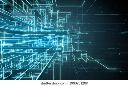 Glowing Electronics Lines Circuit Structure 3d Stock Illustration ...