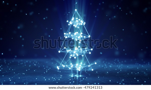 Glowing Wireframe Christmas Tree Shape Abstract Stock Illustration ...