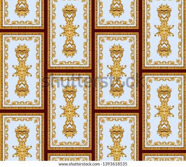 Gold Baroque Seamless Pattern Gold Frame Stock Illustration 1393618535 ...