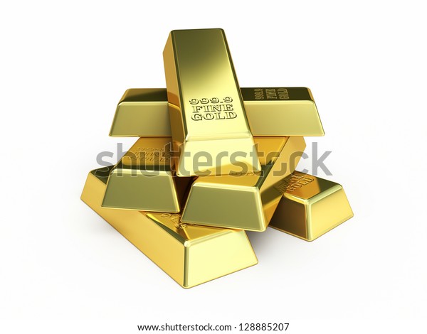 Gold Bars Render Isolated On White Stock Illustration 128885207 ...