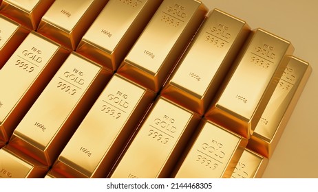 Gold Bars Stack On Yellow Background Stock Illustration 2144468305 ...