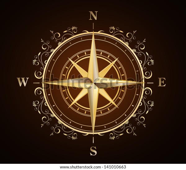 Gold Compass Rose Ornate Stock Illustration 141010663