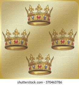 Gold Crown Pattern On Textile Background Stock Illustration 370463786 ...