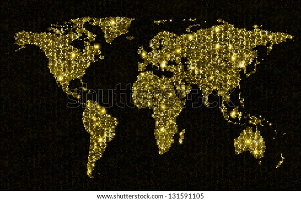Gold Glittering Light World Map Sparkling Stock Illustration 131591105