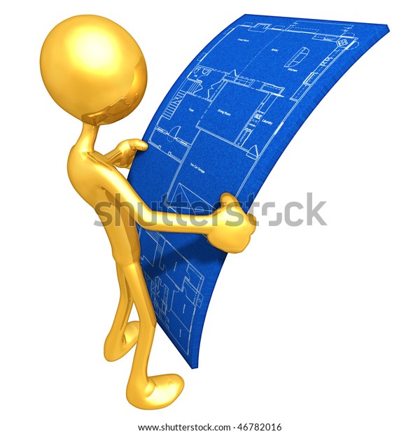 Gold Guy Looking Home Construction Blueprints Stock Illustration 46782016