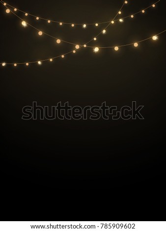 Gold String Lights Black Background Decoration Stock Illustration ...