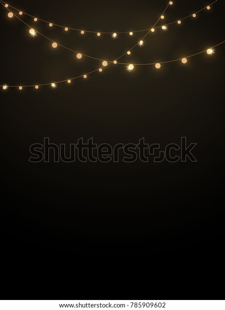 Gold String Lights Black Background Decoration Stock Illustration 785909602
