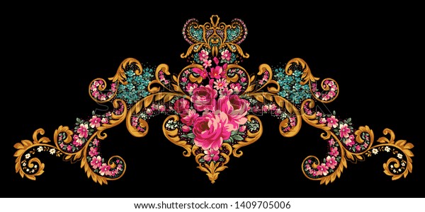 Golden Elements Baroque Rococo Style Vintage: ilustrações stock ...