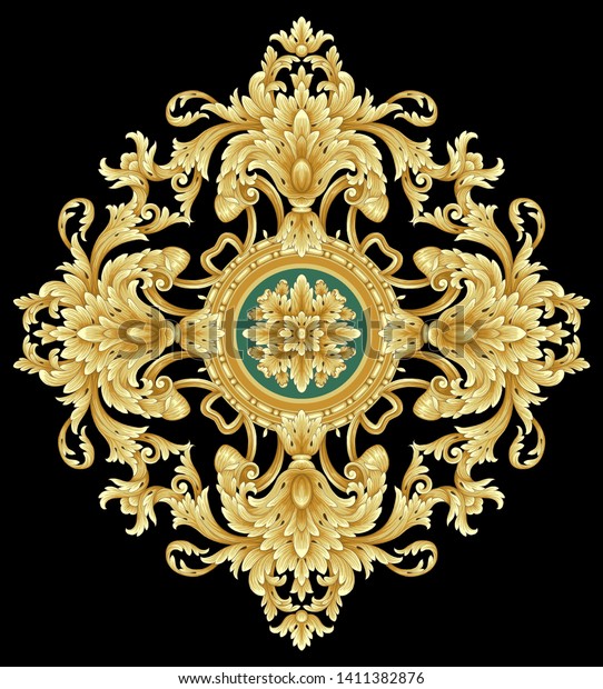 Golden Elements Baroque Rococo Styleseamless Vintage: ilustrações stock ...