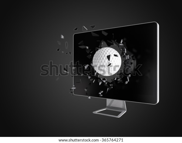 Golf Ball Destroy Computer Screen Technology Stock Illustration ...