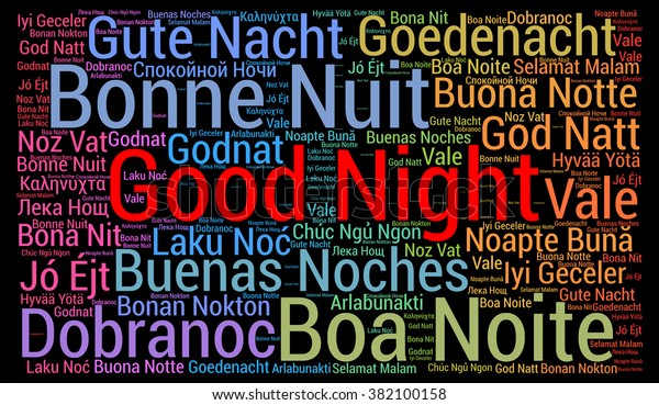 Good Night Word Cloud Different Languages 库存插图 382100158 | Shutterstock