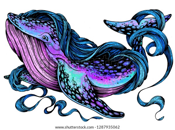 Graphics Blue Whale Stock Illustration 1287935062