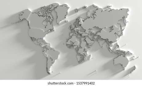 Gray World Map 3d Render Stock Illustration 1537991402