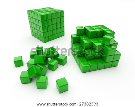 Green Cube Consisting Small Cubes Incomplete Stock Illustration ...