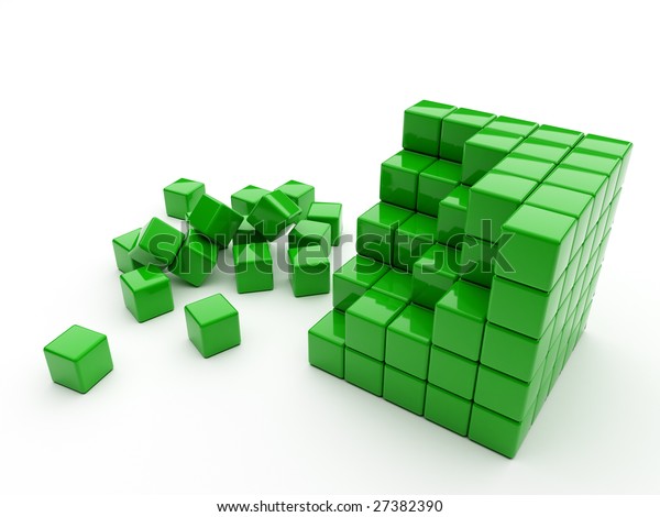 Green Cube Consisting Small Cubes Incomplete Stock Illustration ...