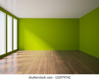 Empty Room Green Colour 3d Rendering Stock Illustration 75834994 ...