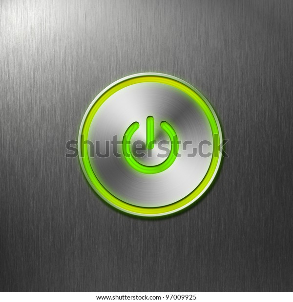 Green Power Button On Front Panel Stock Illustration 97009925