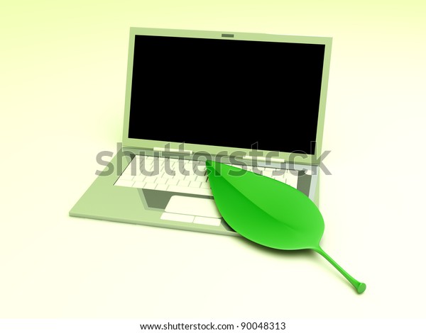 Green Technology Leaf Laptop 3d Rendered Stock Illustration 90048313 ...