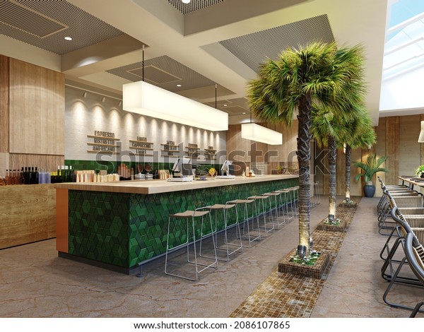 Green Tiled Bar Counter Bar Stools Stock Illustration 2086107865