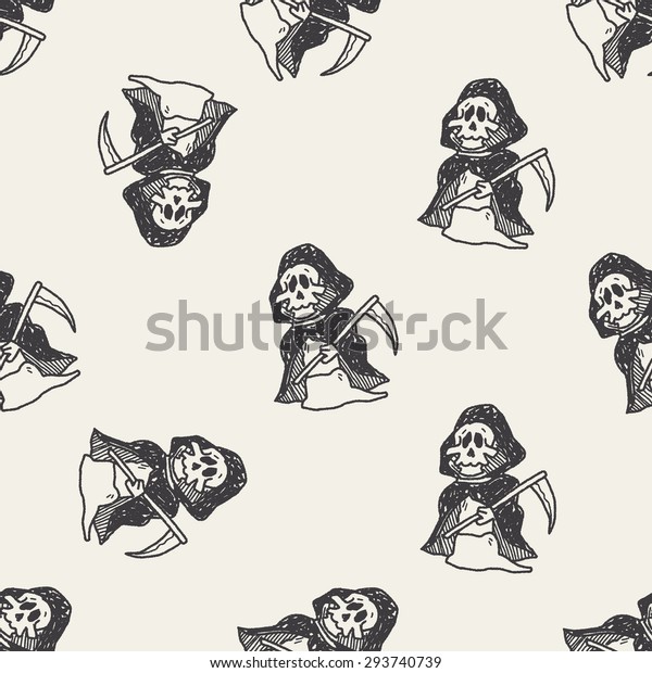 Grim Reaper Doodle Seamless Pattern Background Stock Illustration ...