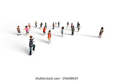 Group Children Running 3d Rendering Stock Illustration 196458419