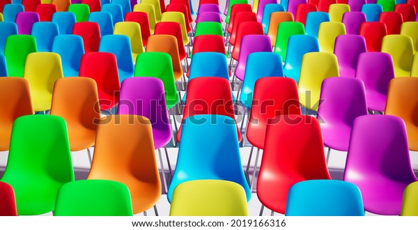 Group Rainbow Colored Chairs 3d Illustration Stock Illustration 2019166316