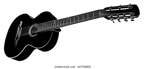 Vektor Stok Rustic Style Acoustic Guitar Black White (Tanpa Royalti ...